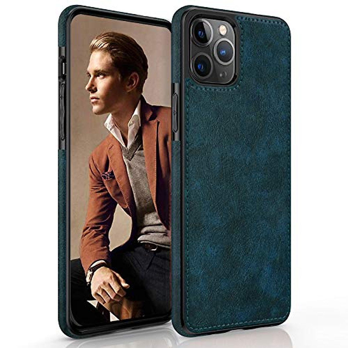 LOHASIC for iPhone 13 Pro Max Case, Slim Leather Luxury Business PU Cover Non-Slip Grip Defender Bumper Shockproof Full Body Protective Phone Cases for iPhone 13 Pro Max 6.7" (2021) - Vintage Blue
