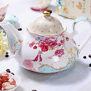 AWHOME Tea Pot Bone China Floral Design Vintage Teapot Loose Tea Women and Tea lovers 850 ml about 4 Cups Gift Box
