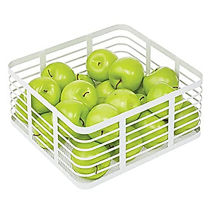 mDesign Steel Metal Wire Kitchen Food Storage Organizer Bin Basket for Pantry Organization - Wired Farmhouse Basket with Handle for Shelves - Carson Collection - 3 Pack, White