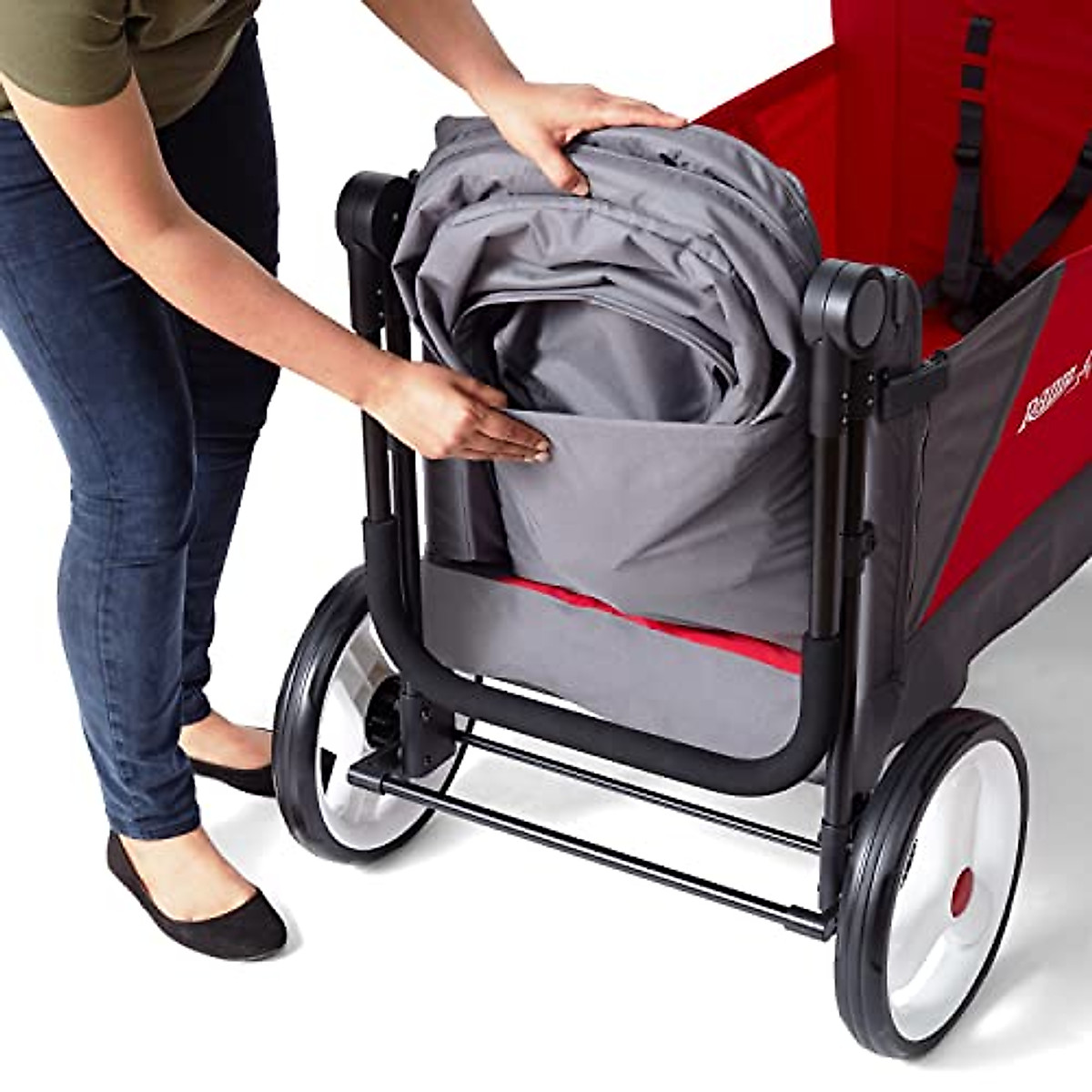 Radio Flyer Discovery Stroll 'N Wagon with Canopies, Folding Wagon with Single Recline Seat, for 1+ Years