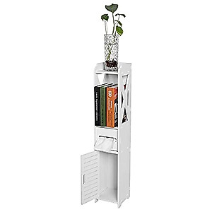 Zerodis Corner Bathroom Storage Cabinet, Small Storage Corner Floor Cabinet Hollow Out Geometry Design with Door for Store Toilet Paper, Books, 31.5 x 6.1 x 5.9in