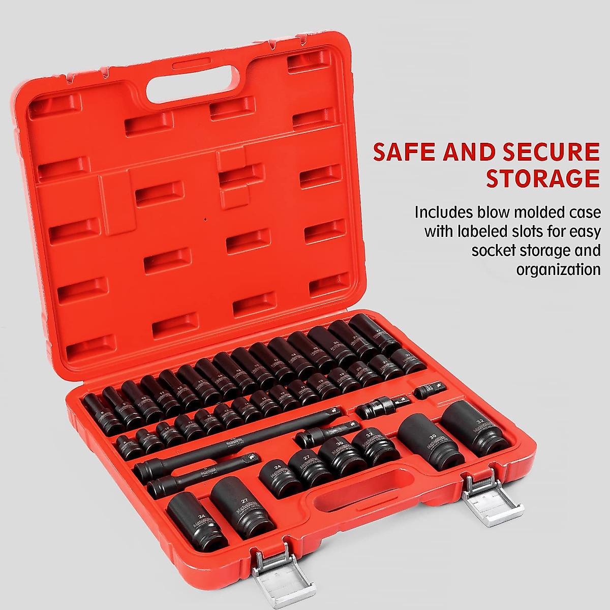 Meiwaltee 1/2" Drive Deep Impact Socket Set, 20PCS Metric10-24mm socket Assortment include 3'' 5'' 10'' Extension Bar,Cr-MO steel with black phosphate coating