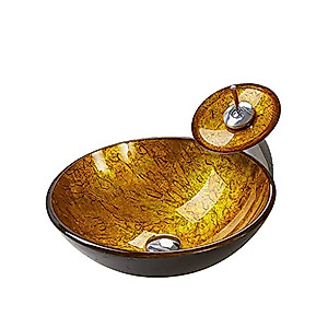 Bathroom Sink Bathroom Vessel Sink Modern Art Simple Tempered Glass Bathroom Sink Round Countertop Bowl Sink Vessel Sink (Color : Sink set)