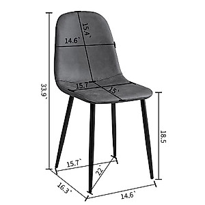 FurnitureR Modern Mid Century Leathaire Upholstered Kitchen Dining Chair Set of 2, Armless Leisure Accent Chair with Black Metal Legs Space Saving for Dining Kitchen Living Room, Grey, 2PCS