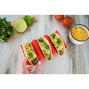 Foldable Taco Holders Set of 4, Red Taco Holder for Soft & Hard Taco Shells, Collapses for Improved Kitchen Storage & Organization, Taco Holder Stand Kit Holds 2 or 3 Tacos, Dishwasher Safe Plastic