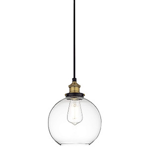 Linea di Liara Primo Large Black and Gold Glass Globe Pendant Light Fixture Farmhouse Pendant Lighting for Kitchen Island Mid Century Modern Ceiling Light Clear Glass Shade, UL Listed