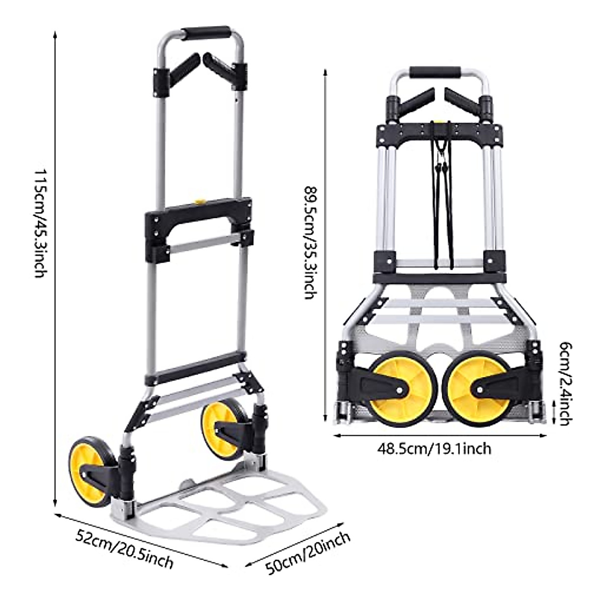 Folding Hand Truck and Dolly,264 Lb Capacity Heavy-Duty Aluminum Luggage Trolley Cart with Telescoping Handle and Wheels for Indoor Outdoor Moving Travel
