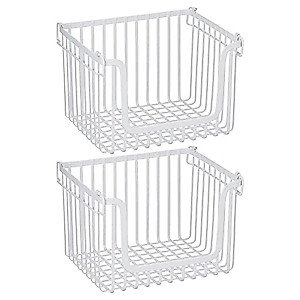 mDesign Large Stacking Wire Baskets Food Organizer Storage Metal Basket with Open Front for Kitchen Cabinet, Pantry, Cupboard, and Shelves, Organize Fruits, Snacks, and Vegetables, 2 Pack, Matte White