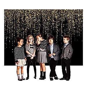 MAQTT 82" x 60" Black and Gold Bokeh Party Backdrop Photo Black and Gold Glitter Bokeh Sequin Spots Birthday Anniversary Photography Background Golden Sparkle Banner Photo Baby Bath Decoration