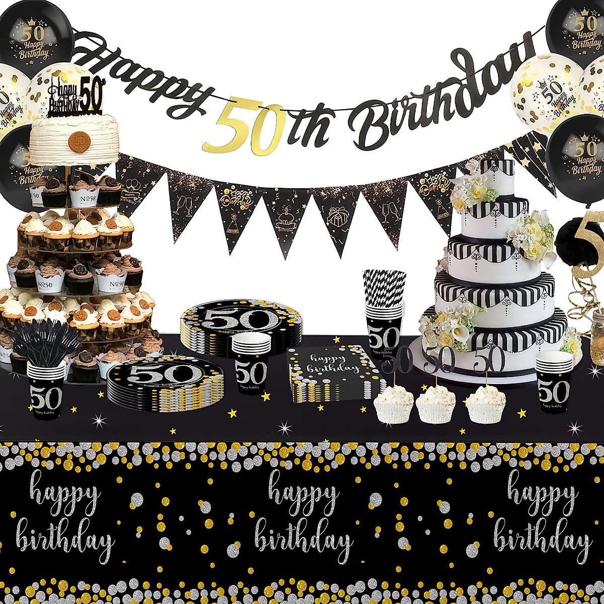 HIPVVILD Happy 50th Birthday Plates And Napkins Party Supplies Men Women - 50th Birthday Decorations Party Tableware, Plate, Cup, Napkin, 50 Year Old Birthday Table Decorations Dinnerware | Serve 24