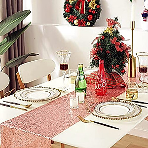MTREO 10 Pack Sequin Table Runner 12" x 72" Rose Gold Sequin Table Cloth for Rectangle Tables Sparkle Table Covers for Wedding Engagement Birthday Party Holiday Decorations Baby Shower