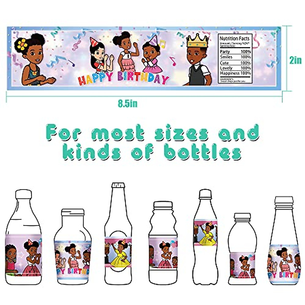 24Pcs Water Bottle Labels for Kids Birthday Party Supplies, 3 Styles 8.5” x 2” Water Bottle Labels, Self-Adhesive Waterproof Water Bottle Labels for Kids Girls Boys Birthday Party Decorations