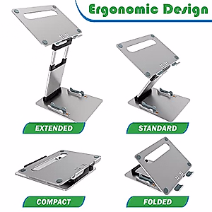 Laptop Stand for Desk – Stable Laptop Riser for Desk – Height & Angle Adjustable Laptop Stand – Sturdy, Aluminium PC & MacBook Stand – Laptop Holder for 11” to 17” Laptops by Pivot World