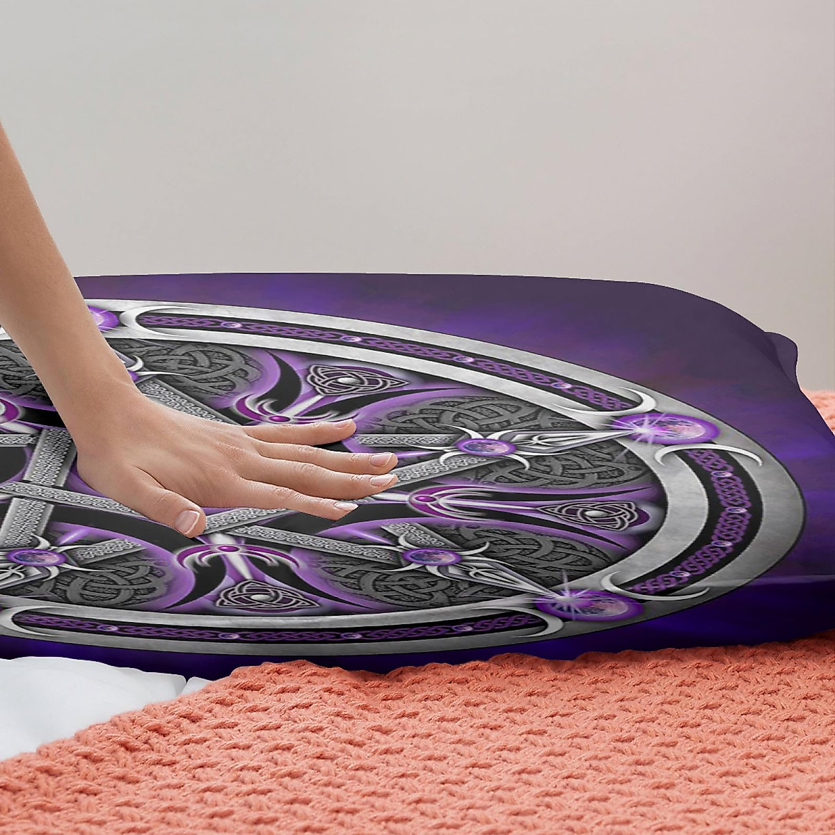 Bedding Sheet Bed Sets, Purple Wicca Wiccan Star Pentagram Pentacle Soft 3-Pieces Duvet Cover Set Comfy 1 Comforter Cover & 2 Pillowcases for All Season Full(79"×90")