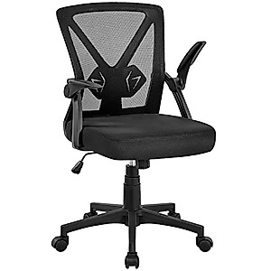 Topeakmart Office Chair Desk Chair Mesh Computer Desk Chair with Wheels Ergonomic Office Chair Height Adjustable Swivel Task Chair with Mid Back, Flip-up Arms and Lumbar Support, Black