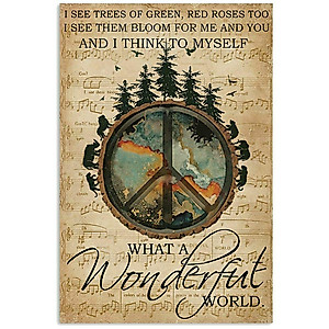 ZMKDLL What A Wonderful World Peace Rustic Retro Fashion Chic Metal Tin Sign Garage Vintage Garden House Wall Decor 12X8 Inch