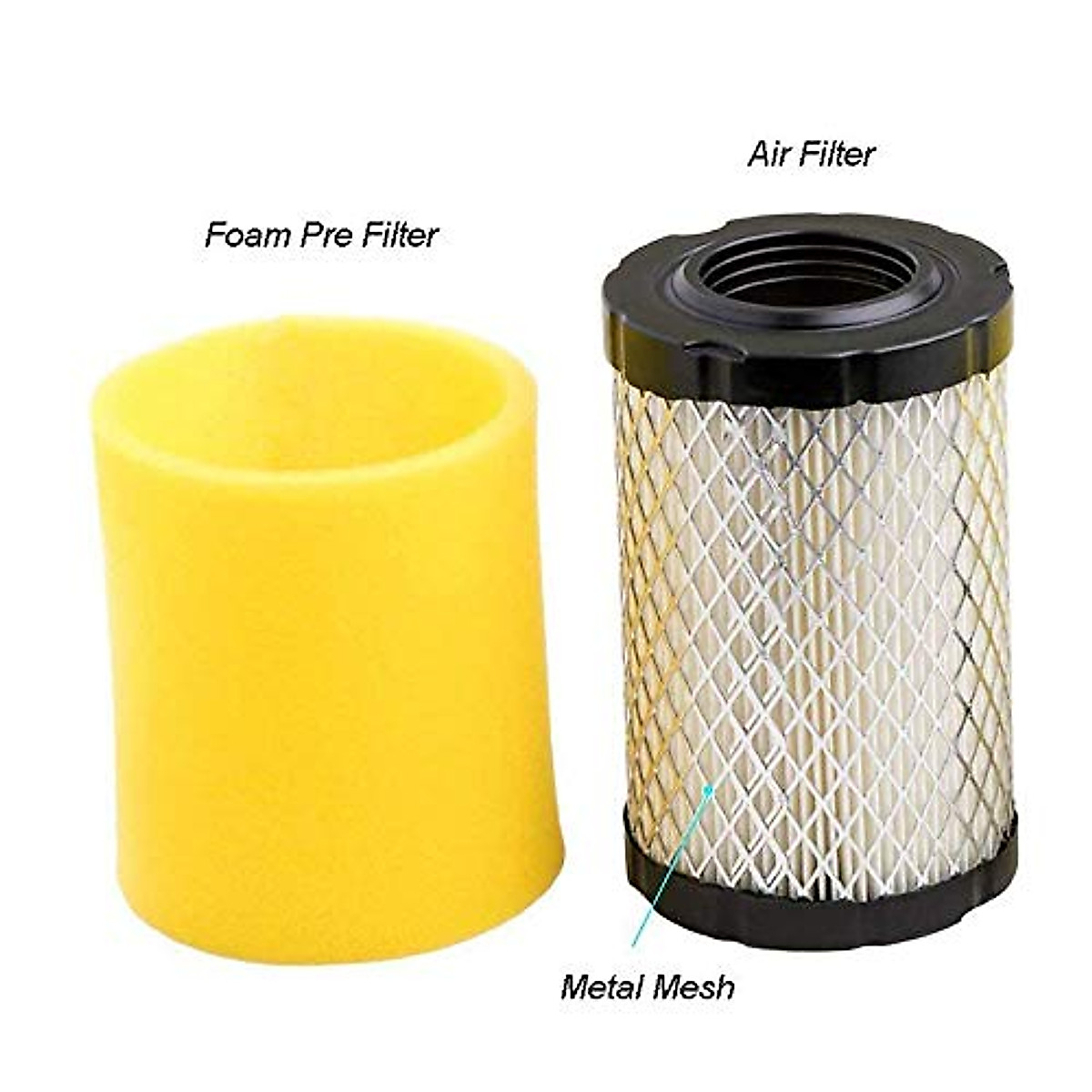 HEYZLASS 2Pack 591334 Air Filter, Compatible with Briggs Stratton 796031 594201 OEM Air Cleaner Cartridge, Lawn Mower Air Filter, Plus Foam Pre Filter