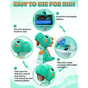 EduCuties Bubble Machine for Kids, Dinosaur Toys Automatic Bubble Blower Maker with Solutions for Toddlers Ages 4-8 Outdoor Toy for 3 4 5 6 Year Old Boys Girls Birthday Gift Present- Green