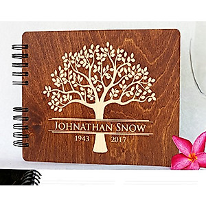 Funeral Guest Book Personalized Wooden Memorial Guestbook 8.5x7" Made in USA Black Mahogany Oak Wood Hardcover Finish Celebration of Life