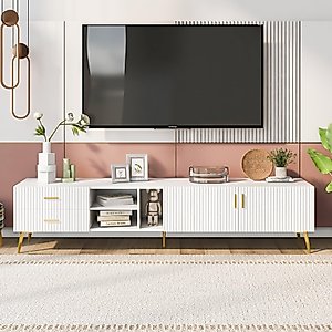 Royard Oaktree TV Stand for TVs up to 80'' Modern Entertainment Center with Storage Wood Media Console Table for Living Room Bedroom,White