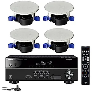Yamaha 5.1-Channel Wireless Bluetooth 4K A/V Home Theater Receiver + Yamaha Easy-to-Install Natural Sound Moisture Resistant 6.5" High Performance in-Ceiling Speakers (Set of 4)