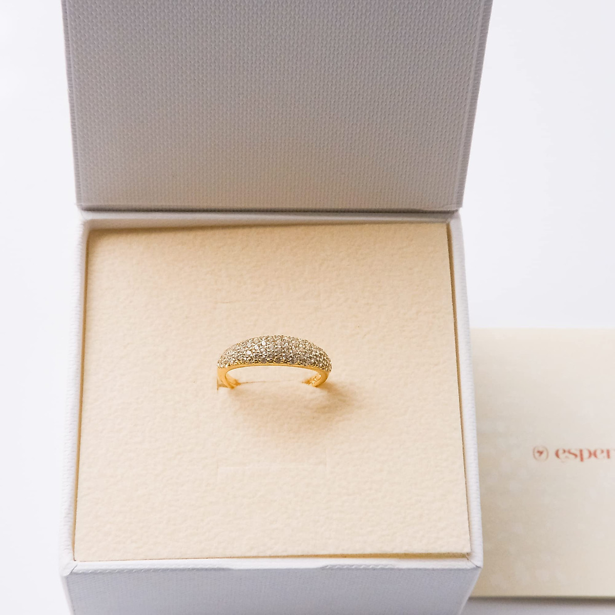 espere Pave Dome Ring | Pavé Zirconia Thin Dôme Ring | Gold Dome Band Ring | Pave Chunky Statement Ring [Size 7]