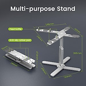 Lepow Portable Monitor Stand for Desk, Adjustable Laptop Riser ABS+Silicone Foldable Portable Monitor Holder, Space-Saving and Stable Notebook Stand for Below 15.6” Portable Monitor, Laptops,Tablet