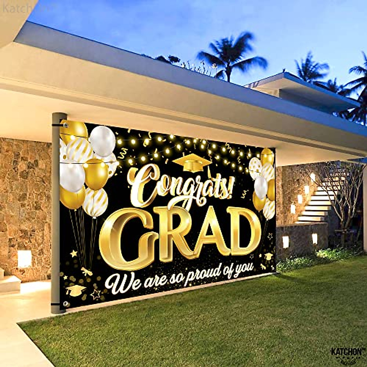 Congrats Grad We Are So Proud Of You Banner - Large, 72x44 Inch | Congrats Grad Banner for Black and Gold Graduation Decorations | Graduation Banner, Black and Gold Graduation Party Decorations 2023