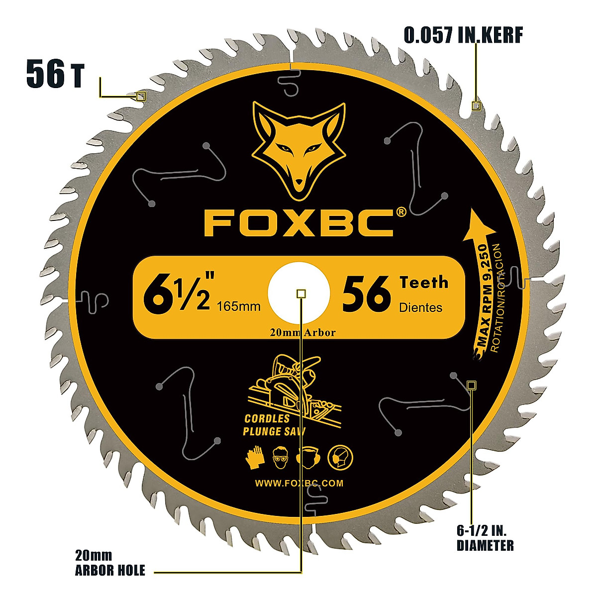 FOXBC 6-1/2" 56T Carbide-Tipped Track Saw Blade Compatible with Makita B-07353 Plunge Circular Saw, Wen CT1065, Compatible with Makita B-57342, Wen BL655 Saw Blade