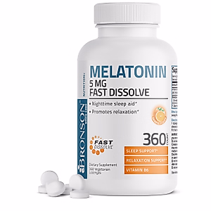 Bronson Melatonin 5mg Fast Dissolve Orange Flavor Tablets with Vitamin B6 - Promotes Relaxation, 360 Vegetarian Chewable Lozenges
