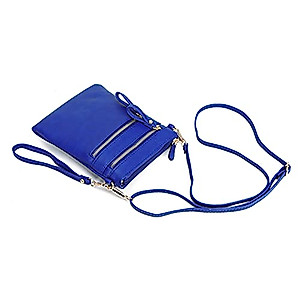 Solene Women's Faux Leather Organizer Multi Zipper Pockets Handbag With Detachable Wristlet Crossbody Bag-WU002(Royal Blue)