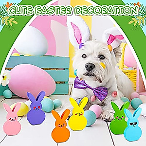 6 Pcs Easter Tray Table Decorations for Home Bunny Table Wooden Sign Cute Wood Tabletop Peeps Decor Bunny Cutout Spring Easter Tray Decorative Sign and Plaque Freestanding Craft for Party Office