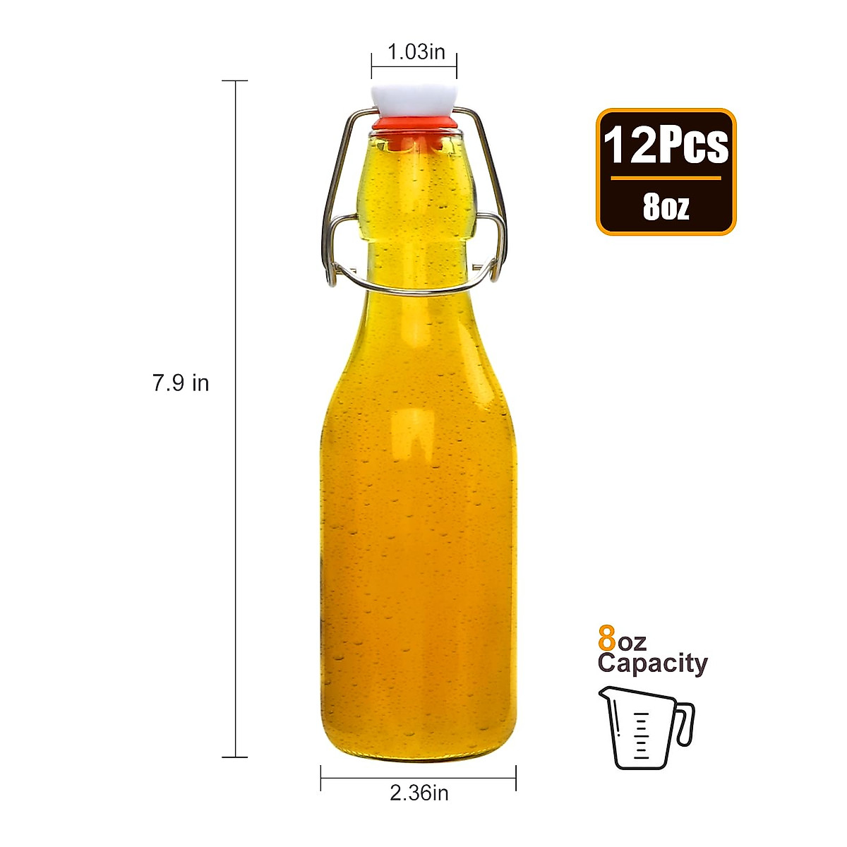 Accguan 8oz Glass Bottle,Beer Bottle with Flip-top Airtight Lid for Kombucha, Kefir, Vanilla Extract, Beer, Beverages, Oil, Vinegar, Beer, Soda,Leak Proof(12pcs)