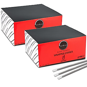 DuraHome Plastic Stirrer Straws Individually Wrapped 1000 Pack, Black 5.75-Inch Sip Drinking Stir Sticks for Cocktails and Coffee, BPA-Free Disposable Restaurant Style, Bulk Set