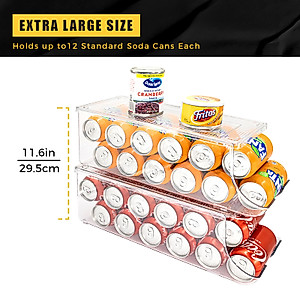 SCAVATA 2 Pack Soda Can Organizer for Refrigerator, Stackable Canned Food Pop Cans Container Can Holder Dispenser with Lid for Fridge Rack Freezer, Clear Storage Bins-Holds 12 Cans Each (Transparent)