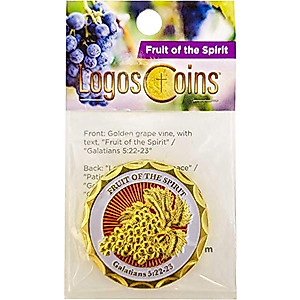 Fruit of The Spirit, Memory Verse Tokens for Bible Studies & Sunday School, Love Joy Peace, Gold-Color Plated Scripture Challenge Coin, Galatians 5:22-23 Gift