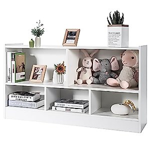 SILKYDRY Cube Bookcase, 2-Tier 5 Cube Open Storage Cabinet, Horizontal Bookshelf for Organizing Toys Books, Multipurpose Display Book Shelves for Home Office, Children's Rooms, Classroom (White)