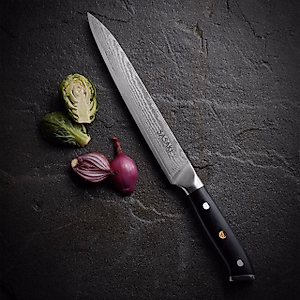 Sasaki Masuta Japanese AUS-10 Stainless Steel Slicing Knife with Locking Sheath, 8-Inch, Black