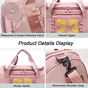 Sports Gym Bag for Women, Travel Duffle Bag Carry On Weekender Bag with Shoes Compartment & Wet Pocket, Overnight Bag Training Handbag Yoga Bag, Gym Tote Bag for Travel, Workout, Sport - Pink