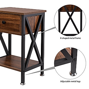 RINDOW Tables Living Room Nightstands Set of 2, Wood End Side Tables Living X-Design Side Night Stand Storage Shelf, Bedroom Set of 2 Accent Decorative Coffee Side Tables for Bedroom Office
