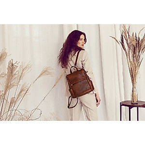 Time Resistance Leather Backpack Convertible to Shoulder Bag Full Grain Real Leather Travel Versatile Rucksack