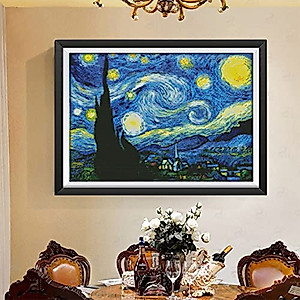 Maydear Cross Stitch Kits Stamped Full Range of Embroidery Starter Kits for Beginners DIY 11CT 3 Strands - Starry Night of Van Gogh 23×18(inch)