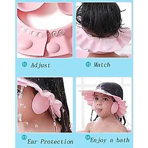 Anller 3 Pieces Baby Shower Cap, Soft Adjustable Bath Shampoo Cap with Ear Protection, Funny Cartoon Bathing Cap for Children, Kids and Toddlers(Pink+Blue+Yellow)