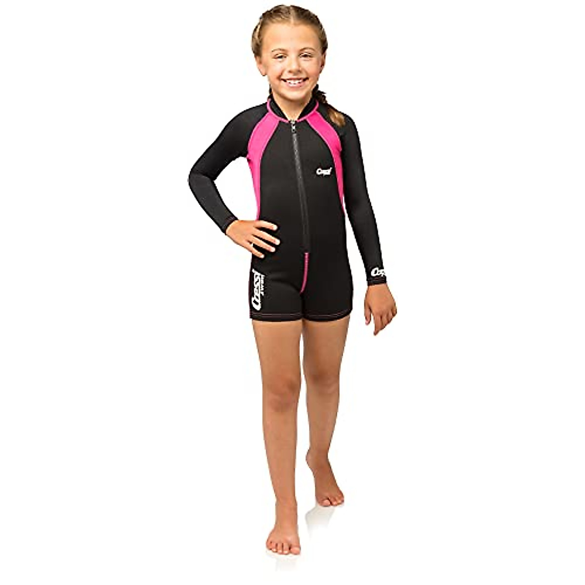 Cressi Kids Swimsuit Long Sleeve, Black/Pink, XL, X-Large