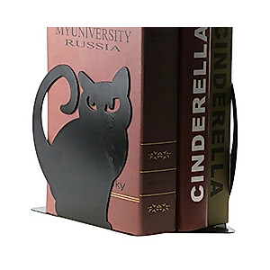 Cute Vivid Lovely Persian Cat Book Organizer Metal Bookends for Kids School Library Desk Study Home Office Decoration Gift (Black)