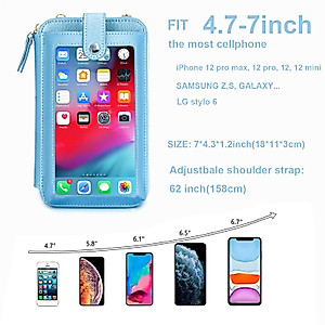 Womens Small Crossbody Bag Shoulder Purse Touch Screen Cellphone Wallet Handbag (A-Ice Blue)