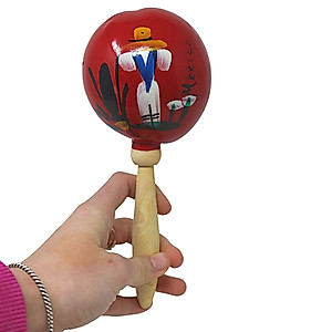 Needzo Maracas Musical Instrument, Large Colorful Wooden Pair with Hand Painted Flower Design, Latin Percussion for Adults, 8 Inches