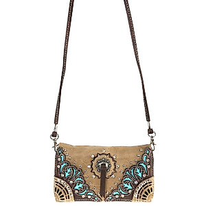 Zelris Autumn West Fringe Concho Women Crossbody Wrist Trifold Wallet (Tan)