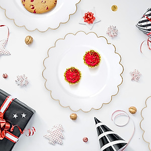 Sparkle and Bash White Plastic Plates with Gold Scalloped Edge (9 Inches, 50 Pack)