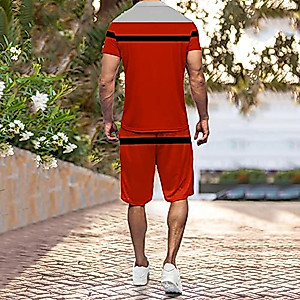 FAMOORE Fancy Men Suits Mens Short Sleeve T Shirt and Shorts Set Summer 2 Piece Outfit Big Mens Suits Red